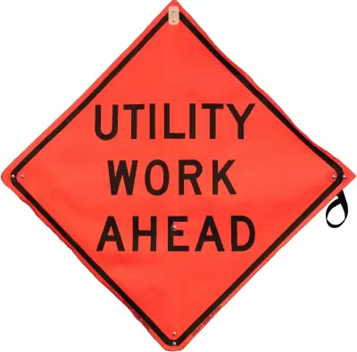 Utility Work Ahead MESH Roll-Up Warning Sign 48 Inch - Work Zone Supply